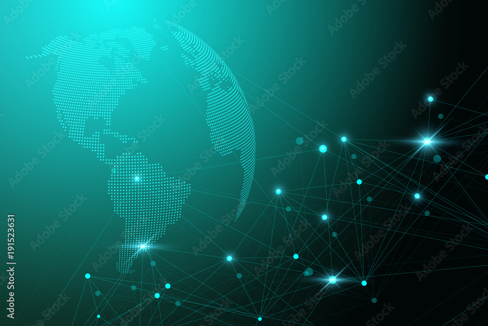Global network with world map. Abstract vector infinite space ...