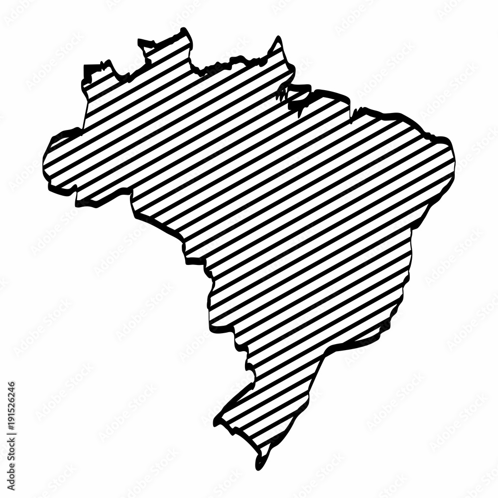 Brazil map outline graphic freehand drawing on white background. Vector ...