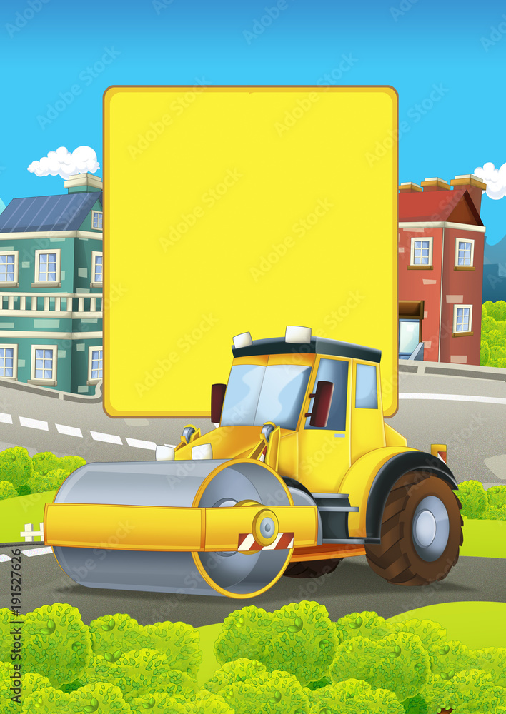 cartoon scene with road roller in the city - illustration for children ...