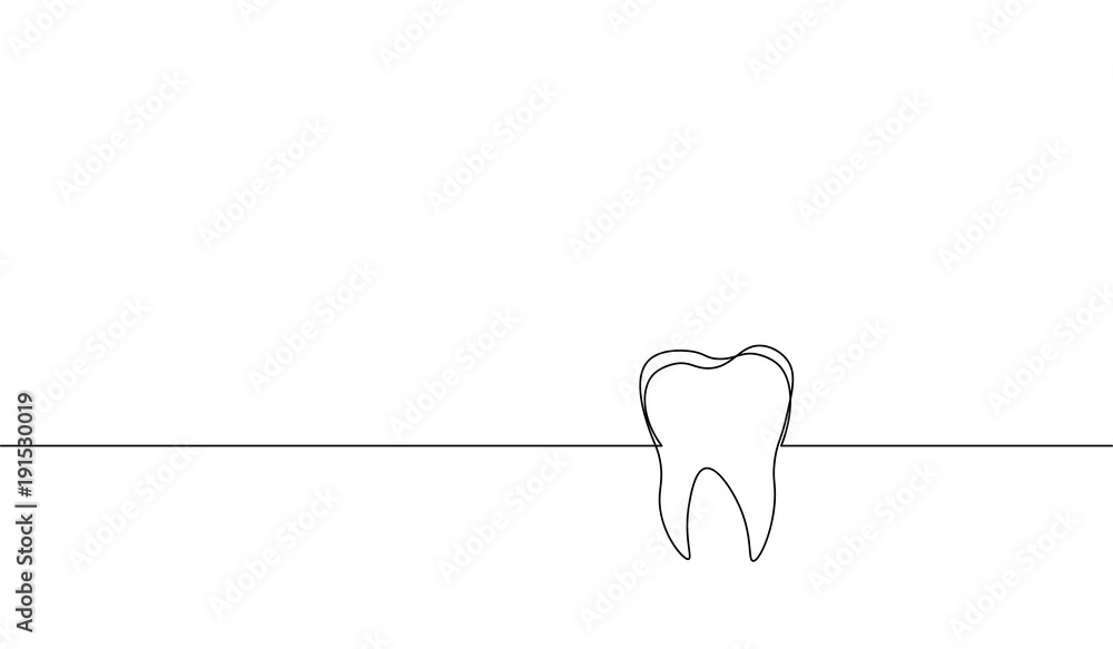 Single continuous line art anatomical human tooth silhouette. Healthy ...
