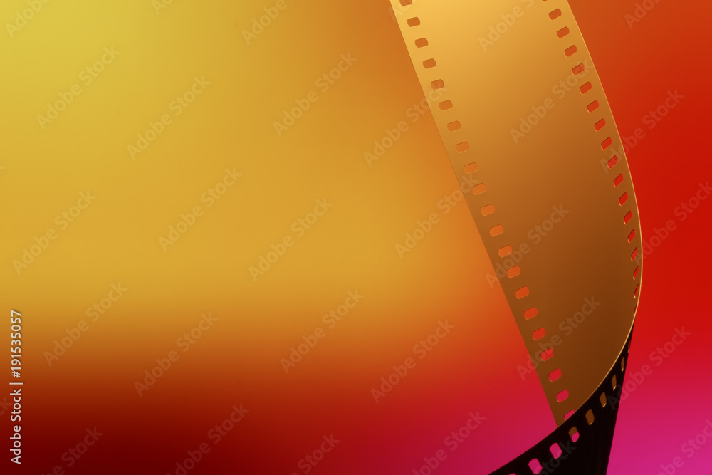 Camera negative film. Selective focus on film perforation. Unprocessed ...