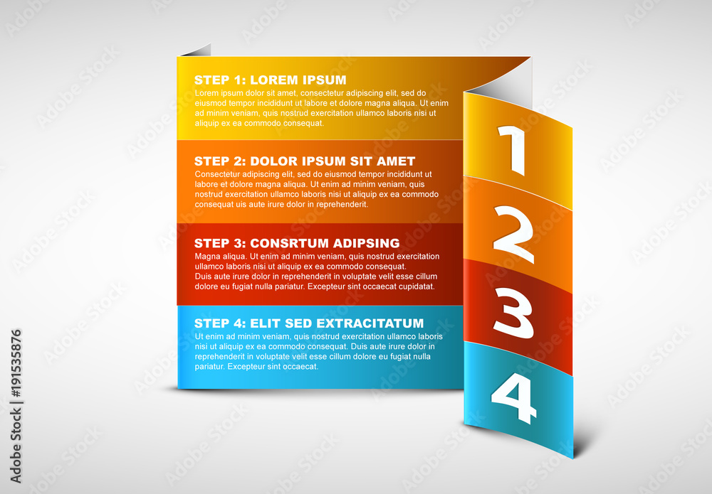 Vertical 4 Step Folded Paper Infographic Stock Template | Adobe Stock
