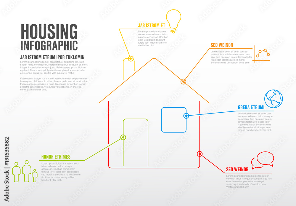 House Infographic with Line Art Icons Stock Template | Adobe Stock