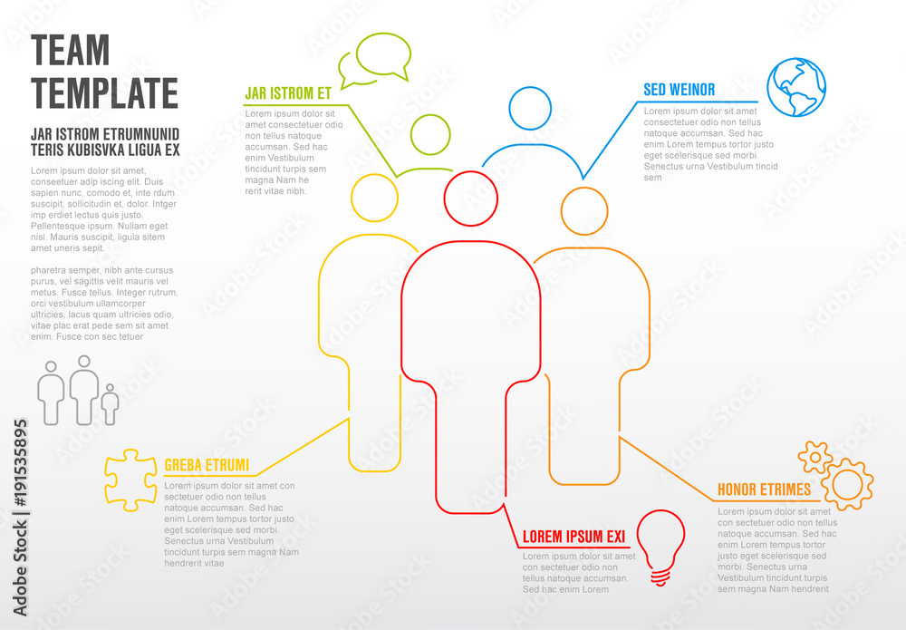 Team Infographic with Line Art Icons Stock Template | Adobe Stock
