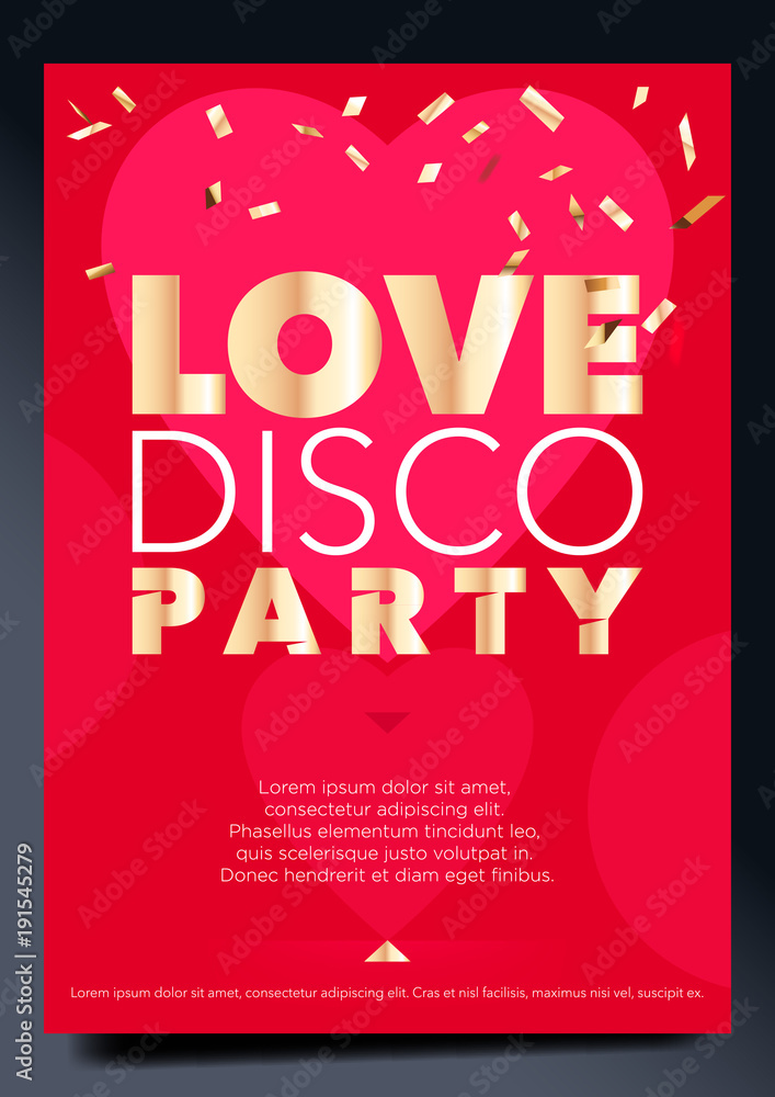 Vertical love party background with red hearts, graphic elements and ...