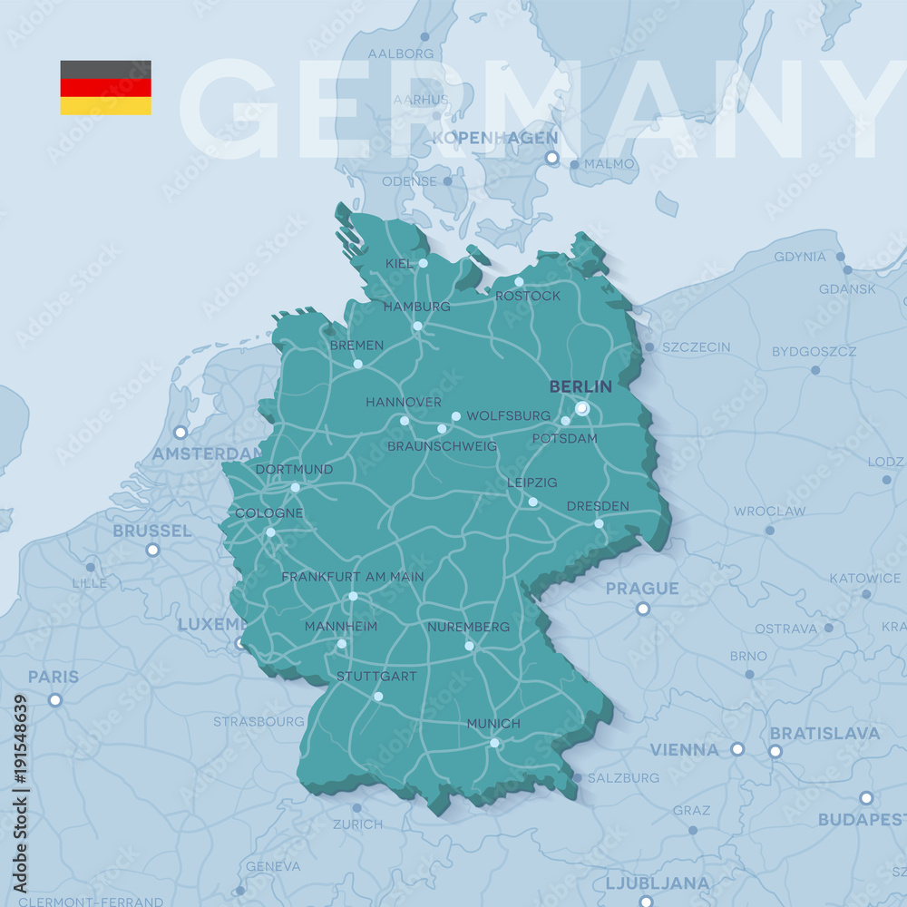Map of cities and roads in Germany. Stock Vector | Adobe Stock