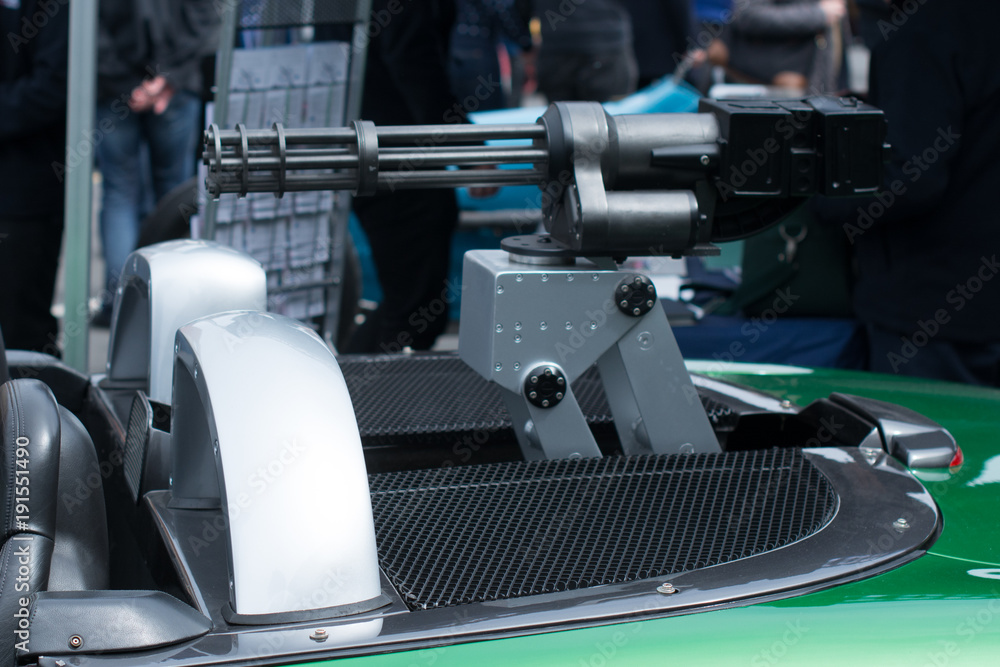 minigun mounted on back of car Stock Photo | Adobe Stock
