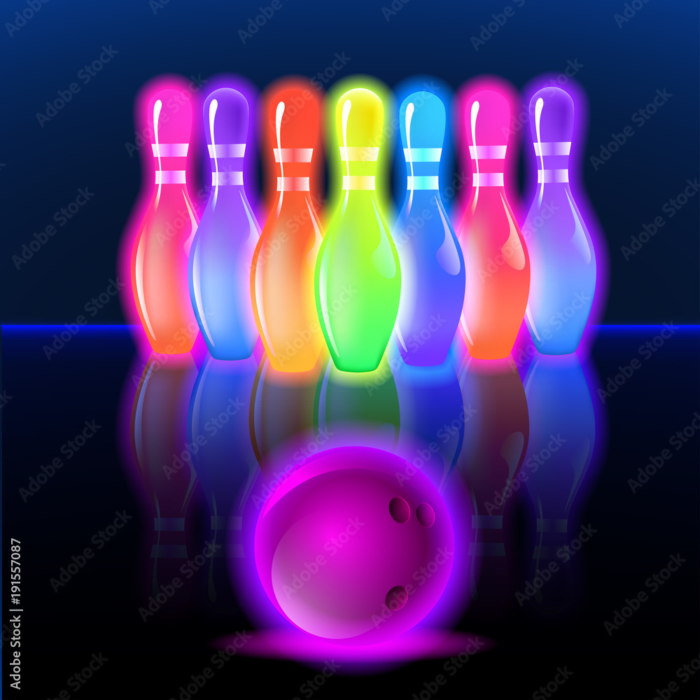Bowling neon glowing pins. Vector clip art illustration. เวกเตอร์สต็อก ...