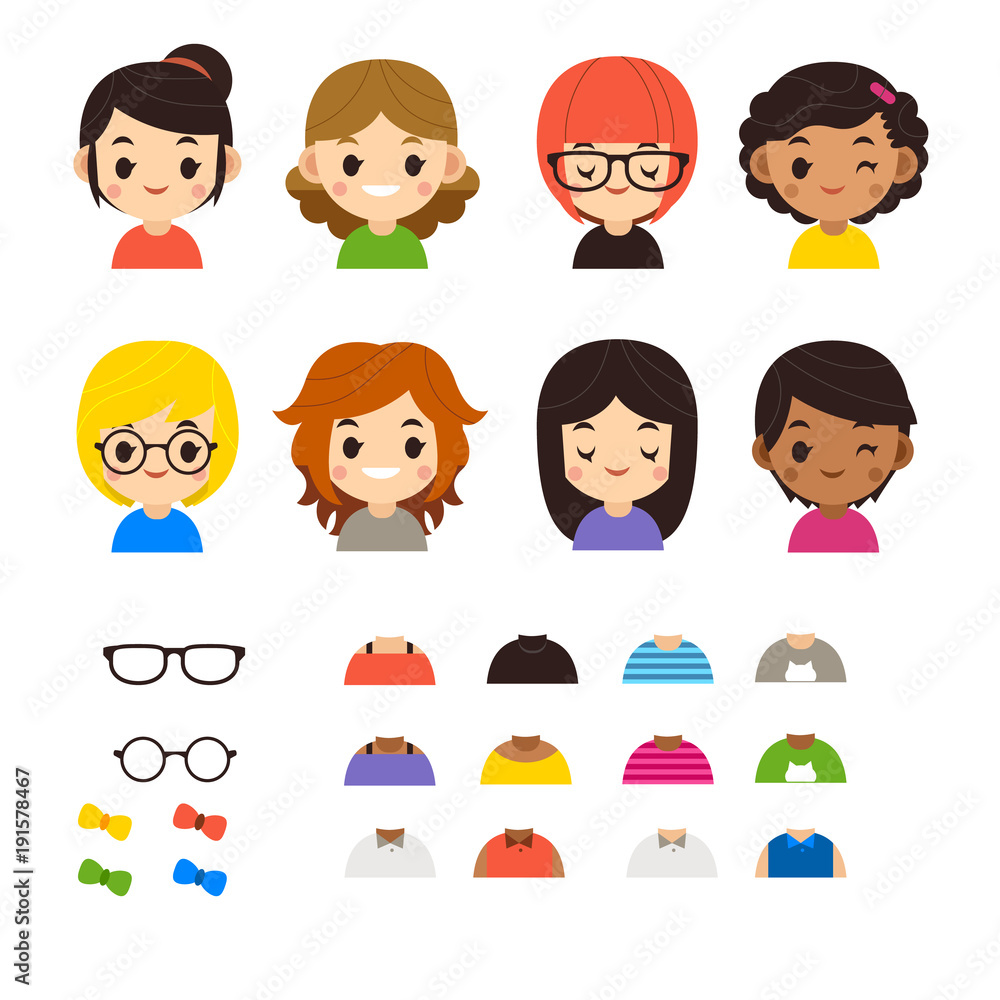 Vector Set of Cute Female Avatars,icons in Different nationalities ...