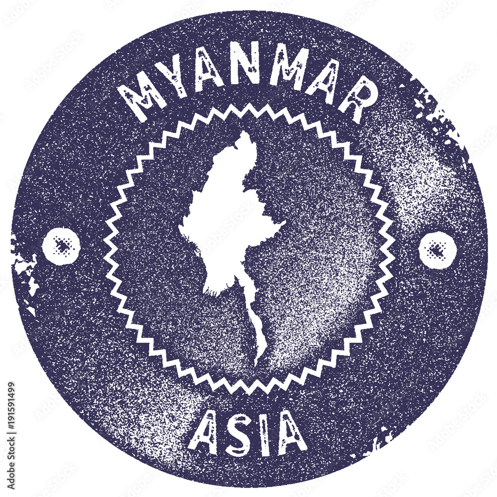 Myanmar map vintage stamp. Retro style handmade label, badge or element ...