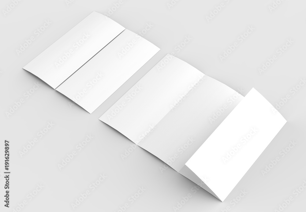 Four folded - 4-Fold - vertical brochure mock-up isolated on soft gray ...
