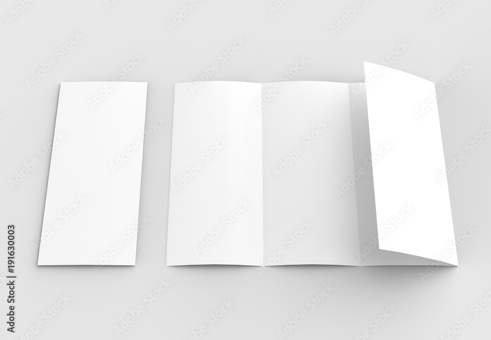 Four folded - 4-Fold - vertical brochure mock-up isolated on soft gray ...
