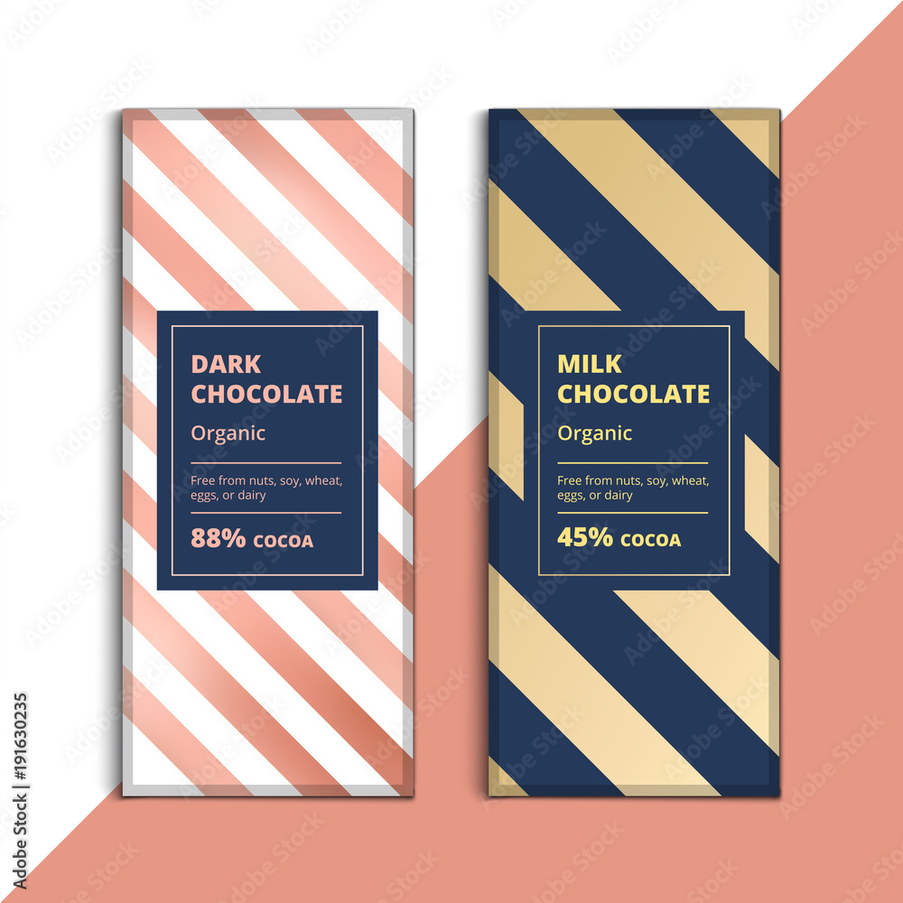 Organic dark and milk chocolate bar design. Creative abstract choco ...