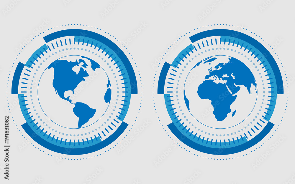 Earth hemispheres of blue color. Vector technology illustration. Vector ...