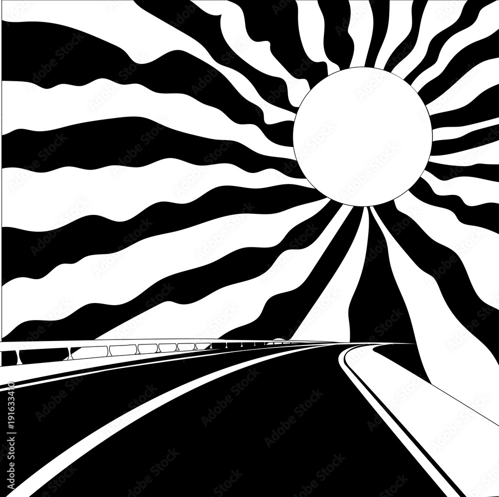 Road and sun. Vector illustration. Coloring book. Zentangle. Doodle ...