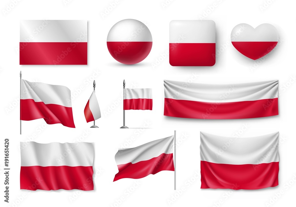 Set Poland flags, banners, banners, symbols, flat icon. Vector ...