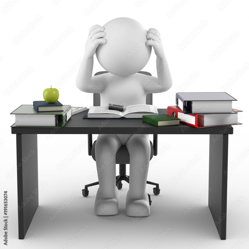3d Männchen lernen Anstrengung und Stress Stock Illustration | Adobe Stock