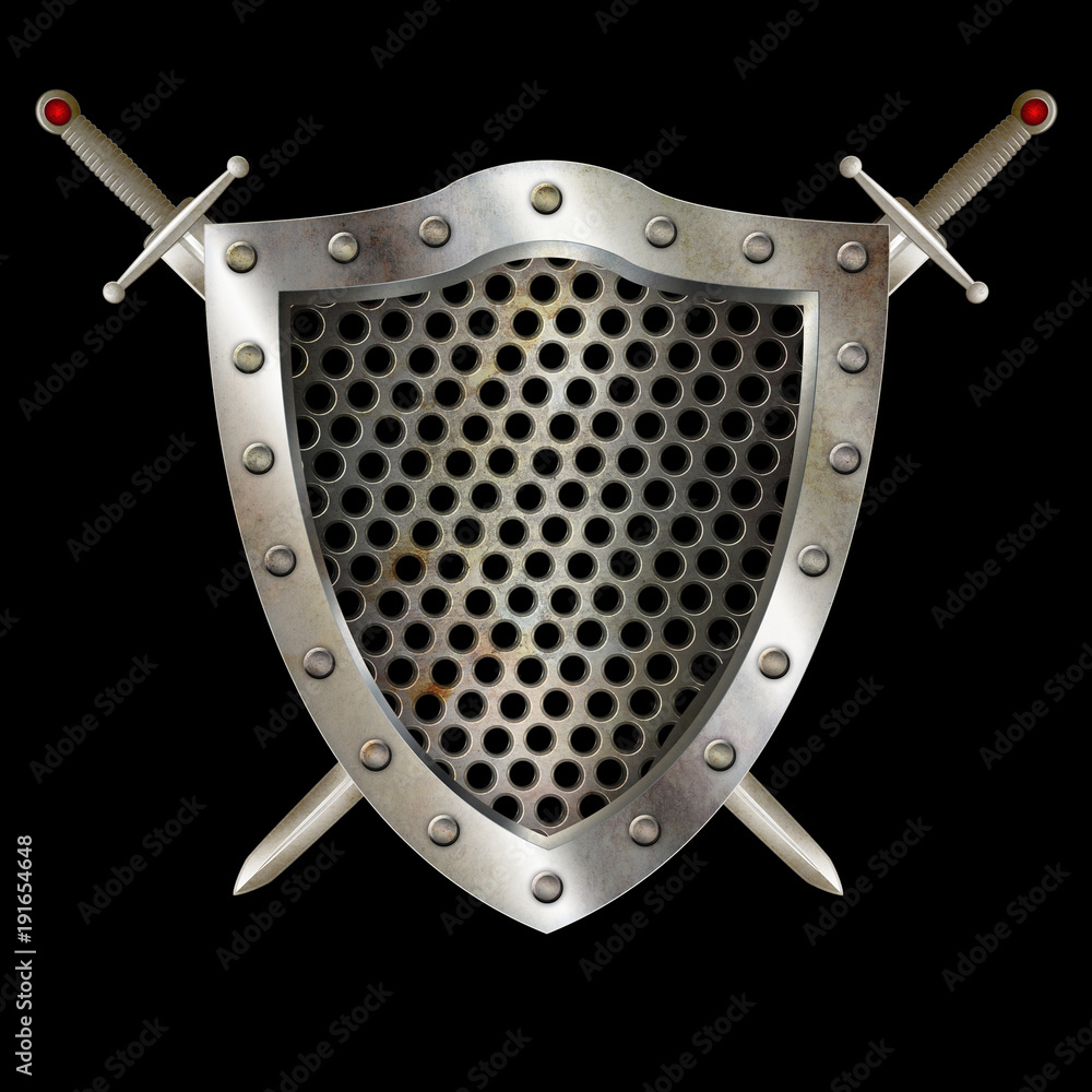 Ancient shield with two swords. Stock Illustration | Adobe Stock