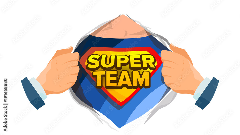 Super Team Sign Vector. Superhero Open Shirt With Shield Badge ...