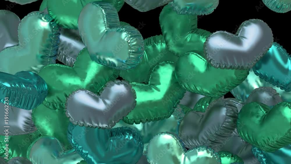 Vidéo Stock 3d rendered transition footage. Heart shaped flying green ...
