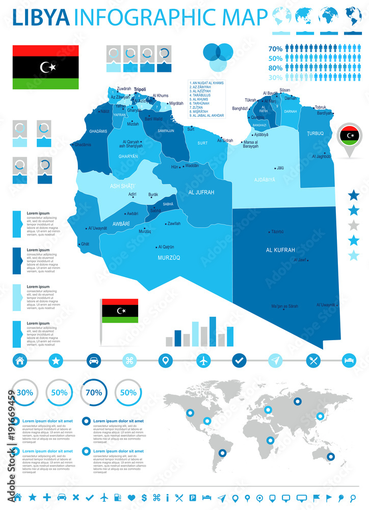 Libya - infographic map and flag - Detailed Vector Illustration Stock ...