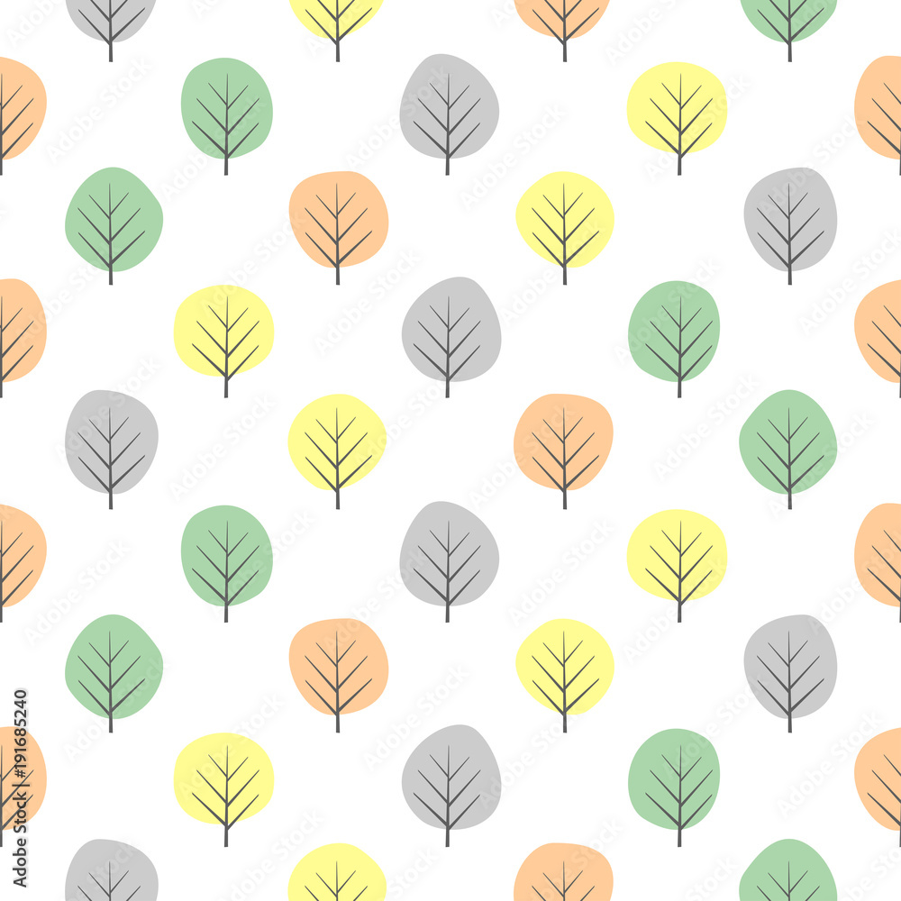 Tiny decorative trees seamless pattern. Cute nature background with ...