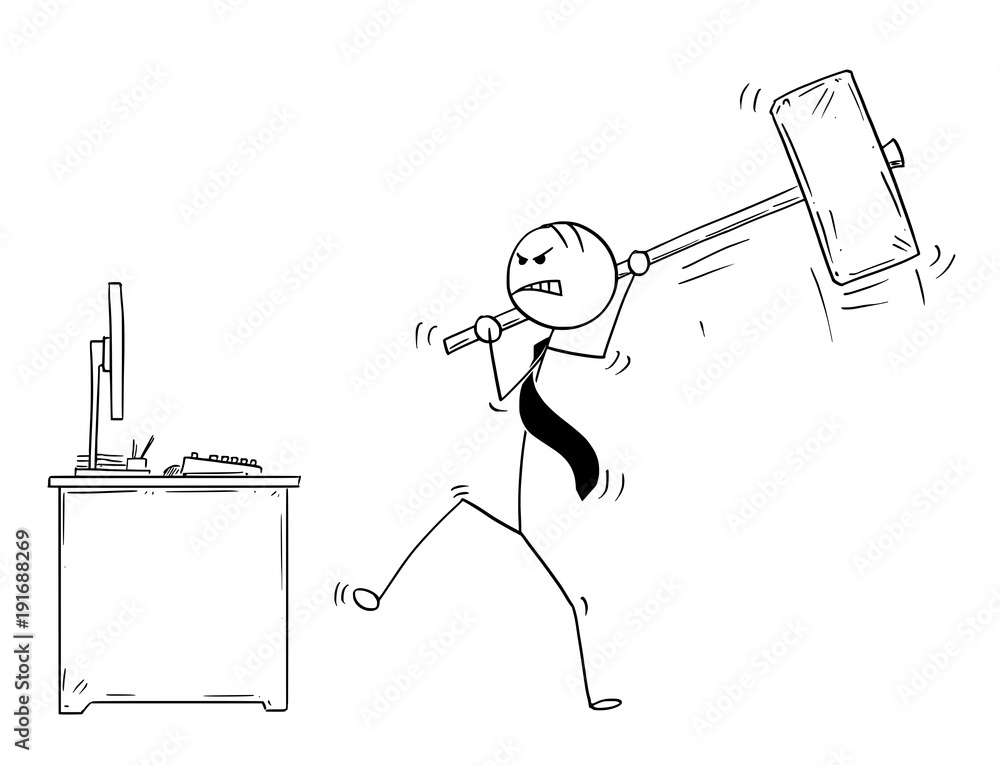 Cartoon stick man drawing conceptual illustration of angry businessman ...