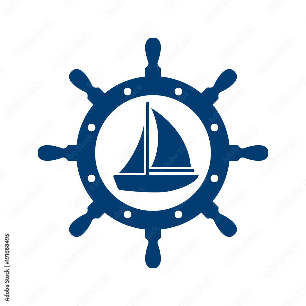 Vetor de Icono plano velero en timon azul en fondo blanco do Stock ...