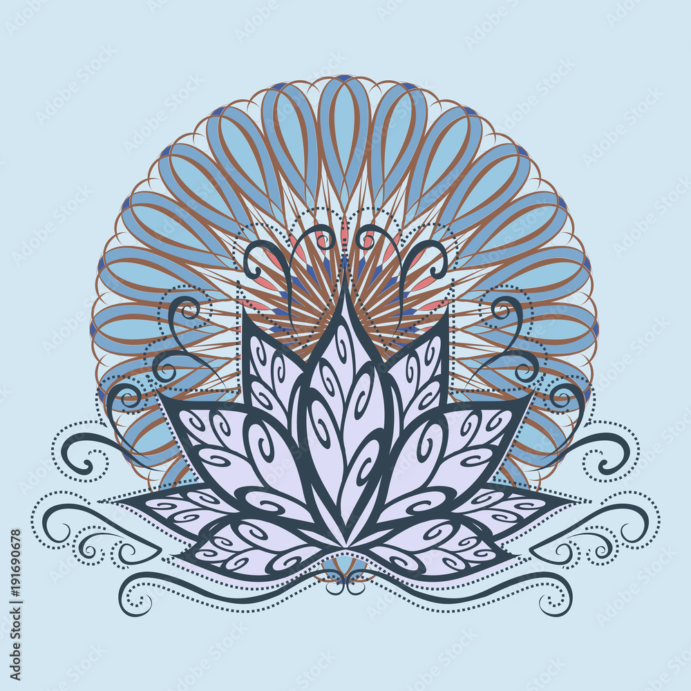 Lotus and mandala. Vector image of a stylized Lotus flower in vintage ...