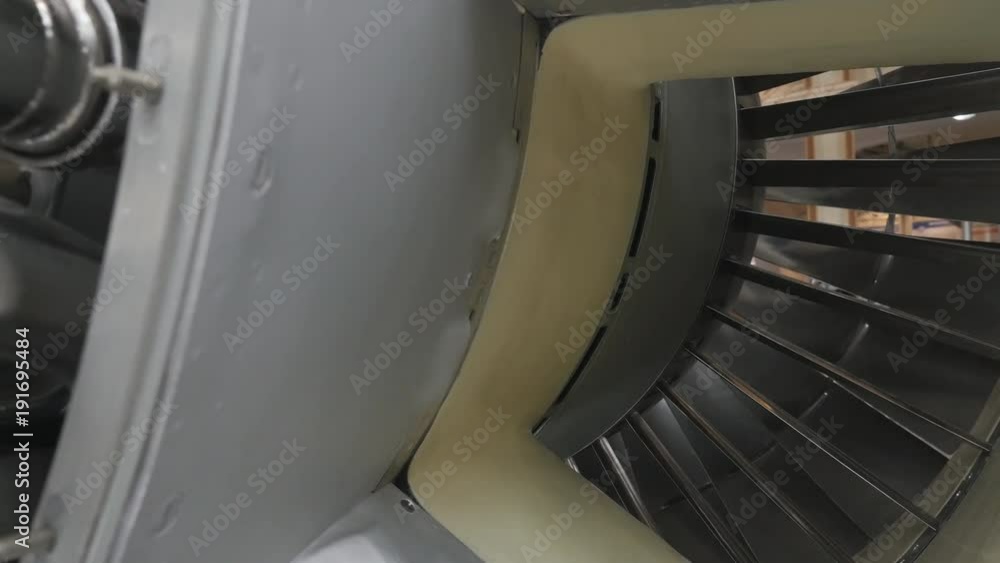 The side view of structure of the aircraft engine. There are lots of ...