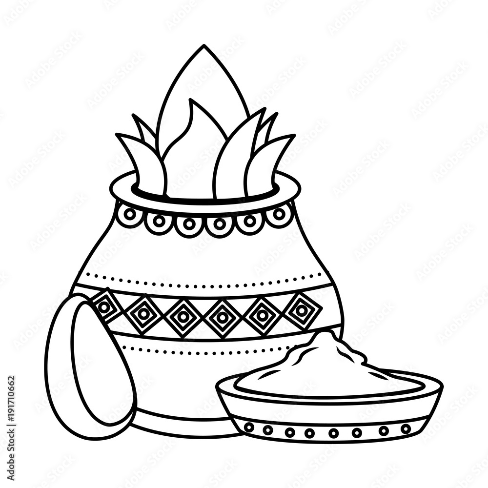 pot kalash coconut avocado and bowl spice hindu vector illustration ...