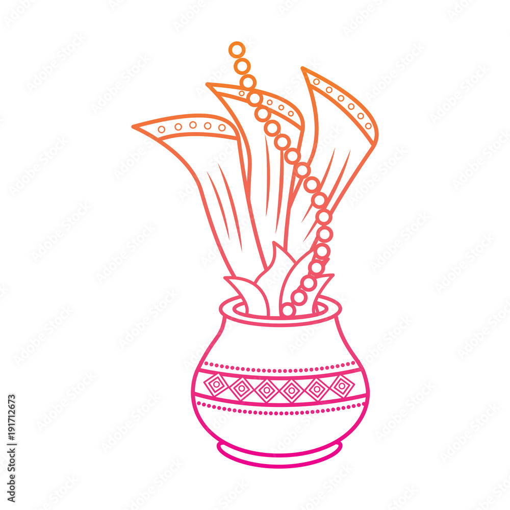 hindu pot with cloth leaves decoration culture vector illustration red ...