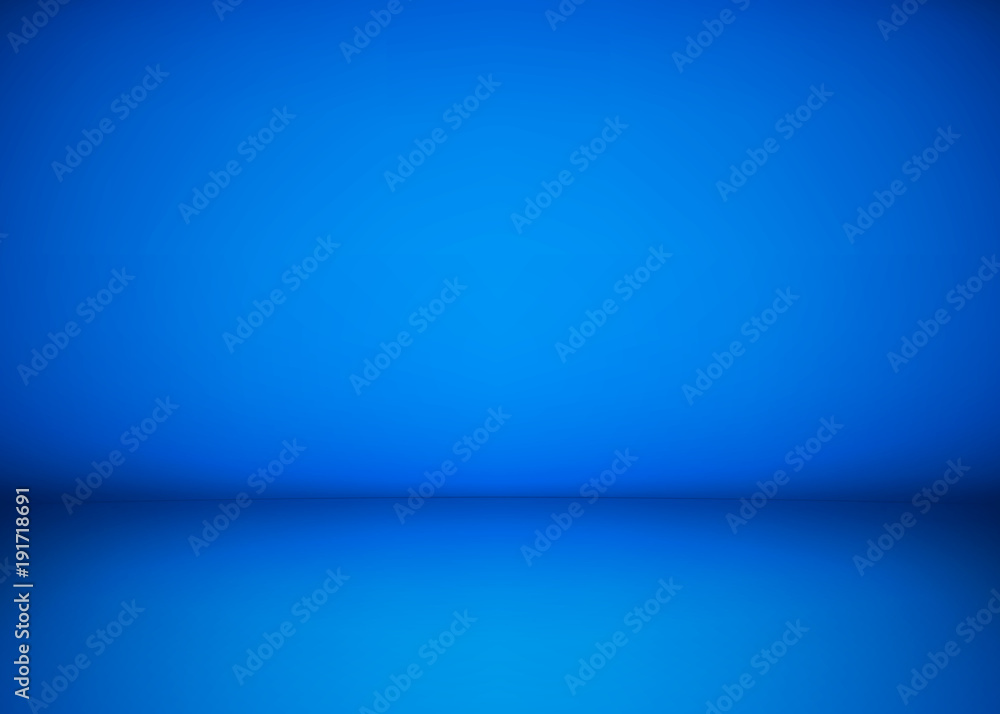 Abstract blue studio workshop background. Template of room interior ...