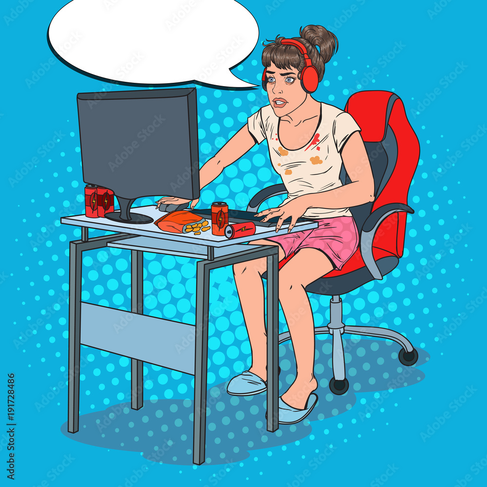 Girl Playing Video Games Drawing