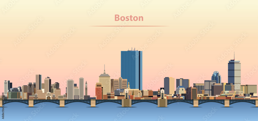 Boston city skyline at sunrise vector illustration Stock Vector | Adobe ...