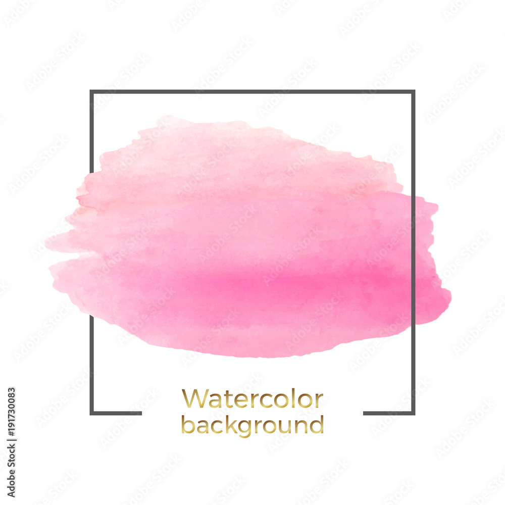 Abstract pink watercolor on the white background, splash with square ...