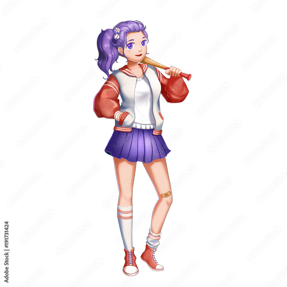 Baseball Girl with Anime and Cartoon Style. Video Game's Digital CG ...