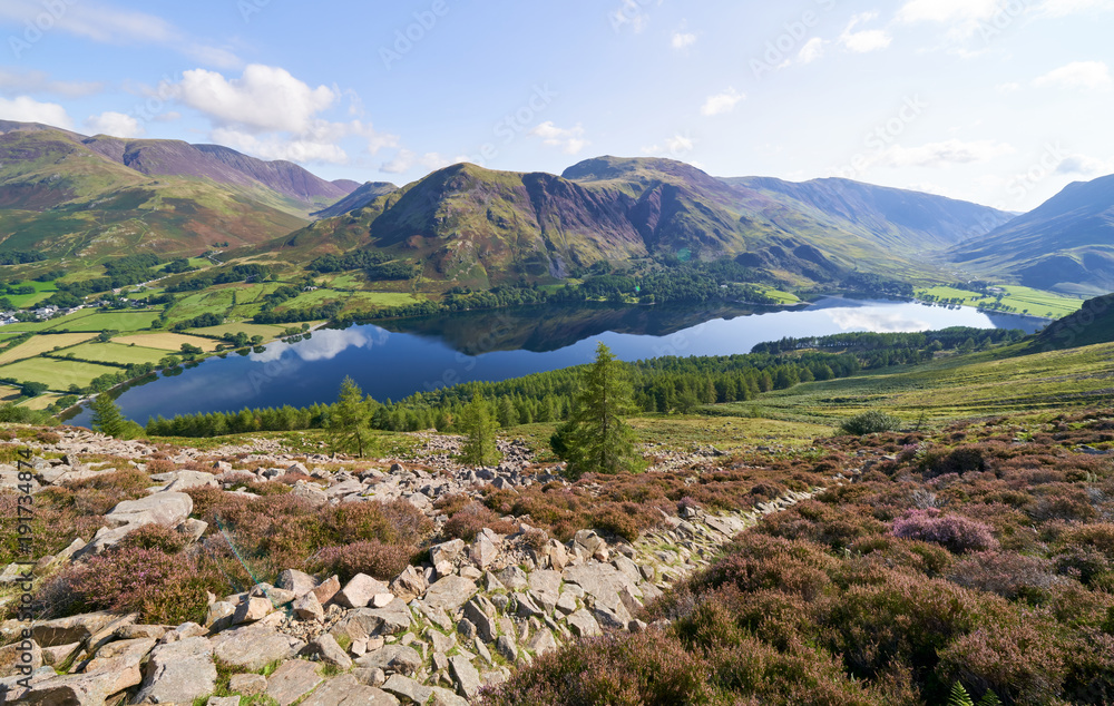 Views of Lake Buttermere on route to the summit of Red Pike with ...