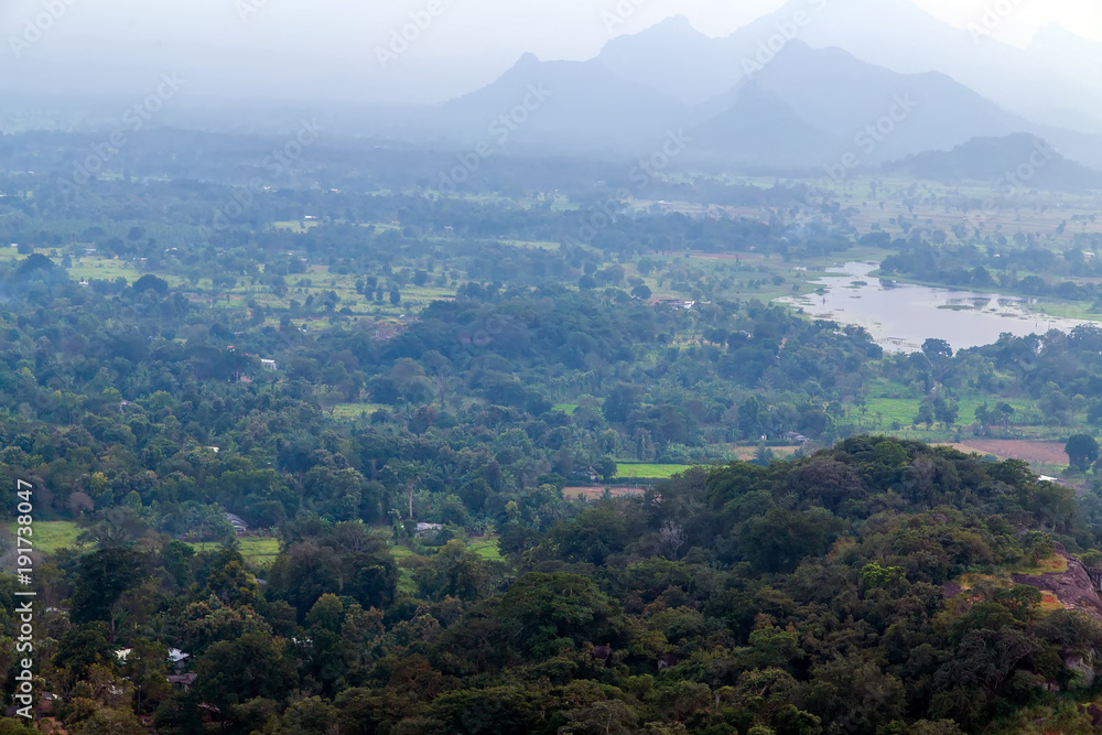 Sigiriya Rock or Sinhagiri aerial panoramic view, which dominates the ...