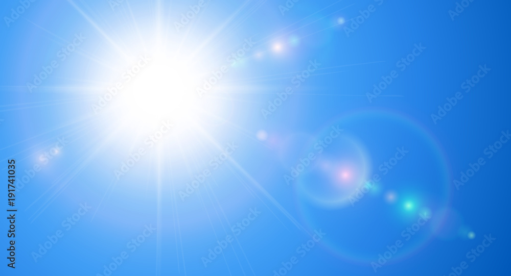 Sunny background, blue sky with sun Stock Vector | Adobe Stock