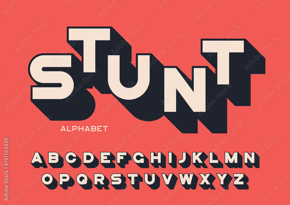 Styled sans serif bold letters with long shadow. Vector alphabet ...