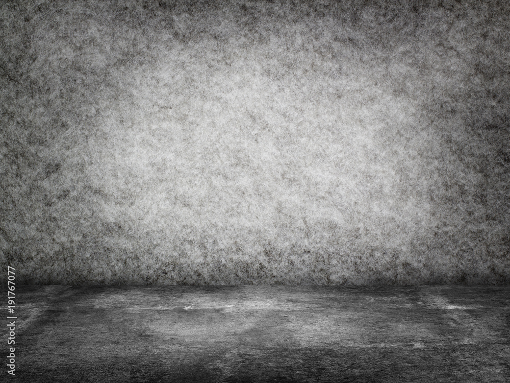 Dark soundproofing board wall and concrete floor room interior ...