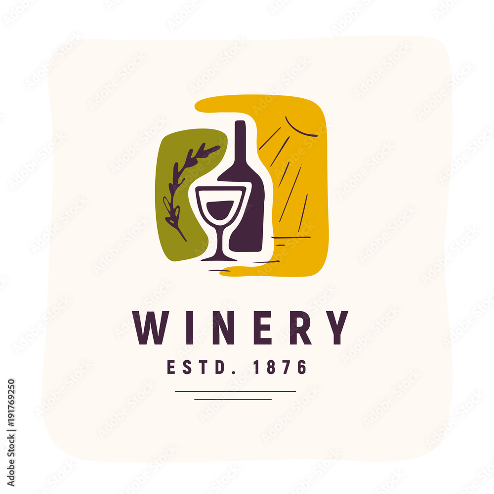 Vector wine alcohol logo set isolated on white background. Hand drawn ...