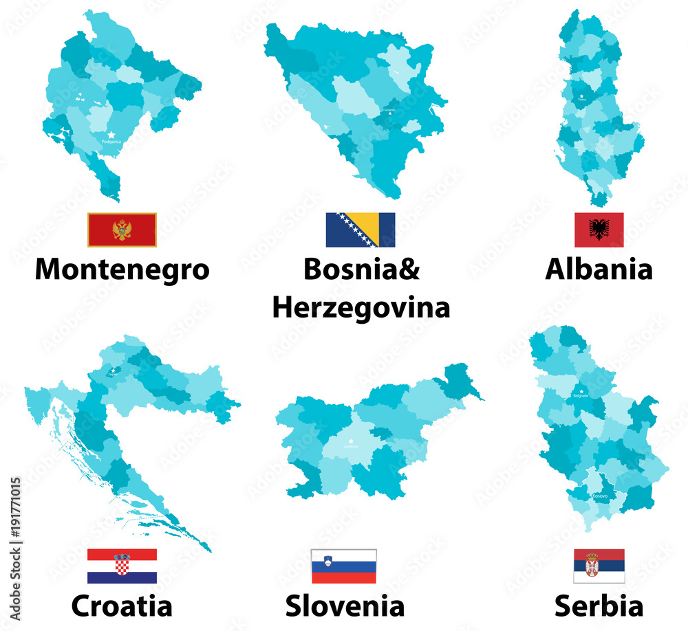 Europe countries with administrative divisions (regions borders) vector ...