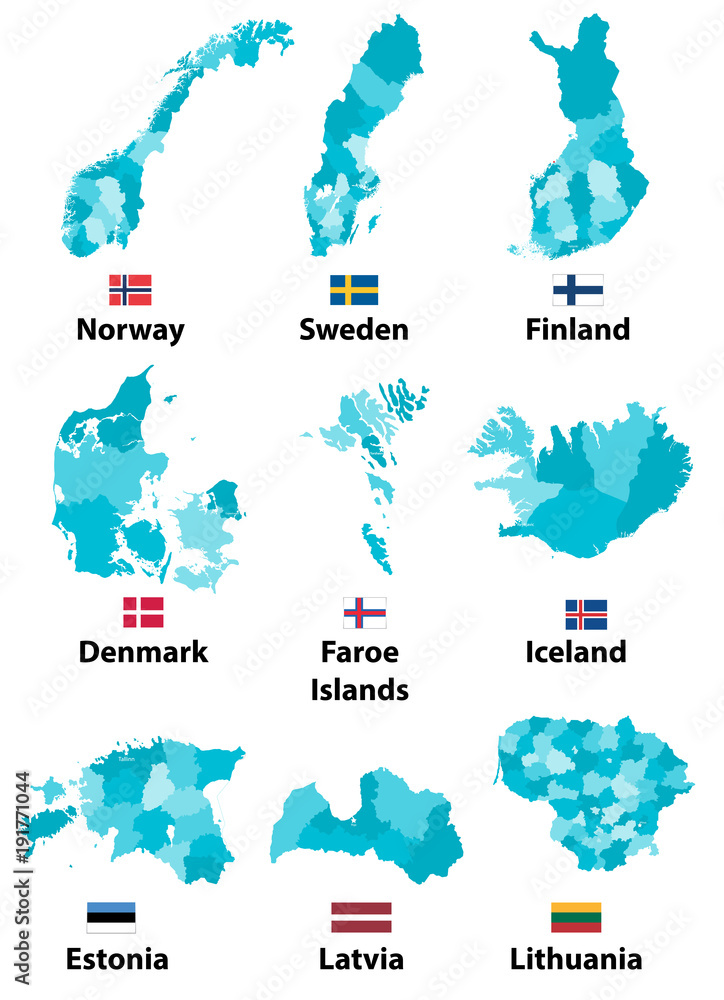 Europe countries with administrative divisions (regions borders) vector ...