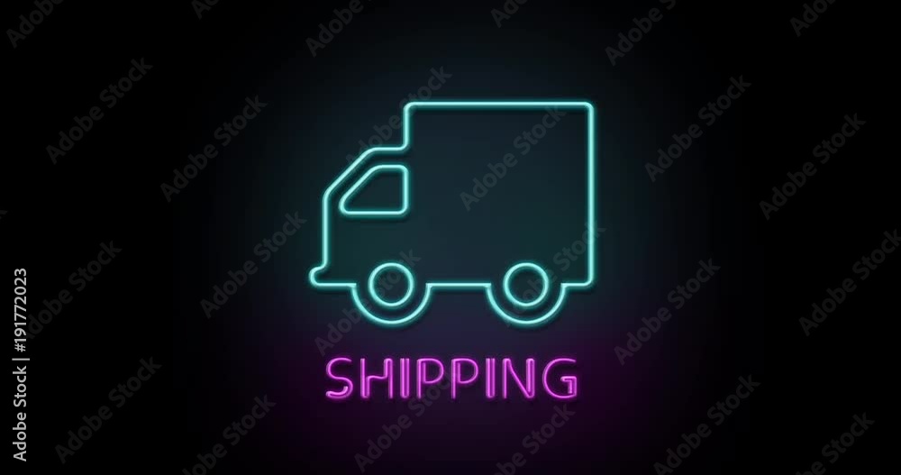Vídeo do Stock: Colorful neon light glowing icon shipping delivery ...