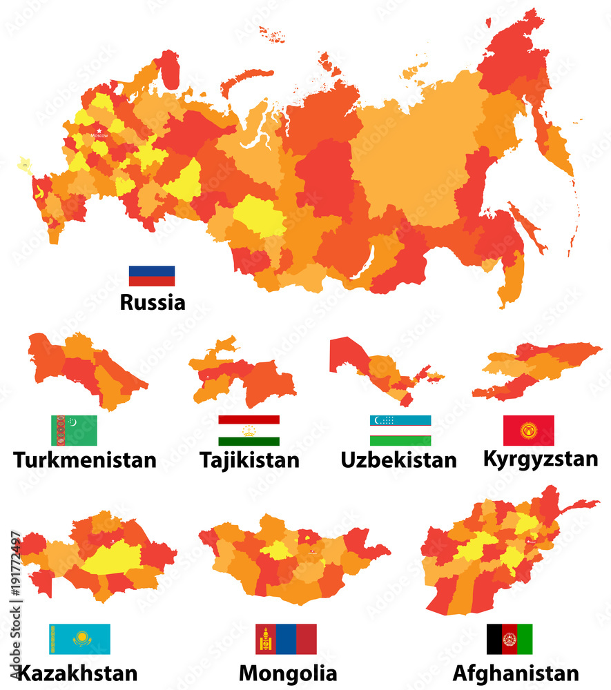maps and flags of asian countries with administrative divisions ...