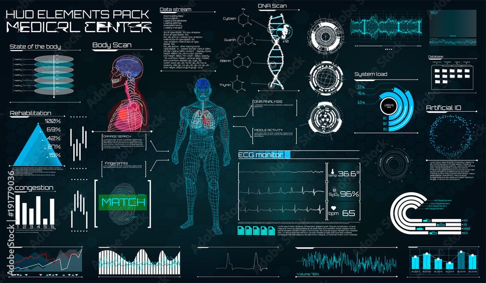 Modern medical examination in the style of HUD. Ultrasound and ...