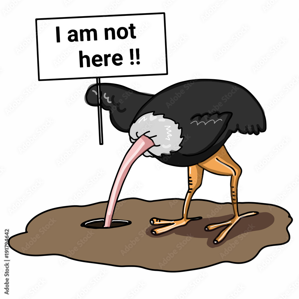 cartoon The ostrich burying its head in the sand and text Stock ...