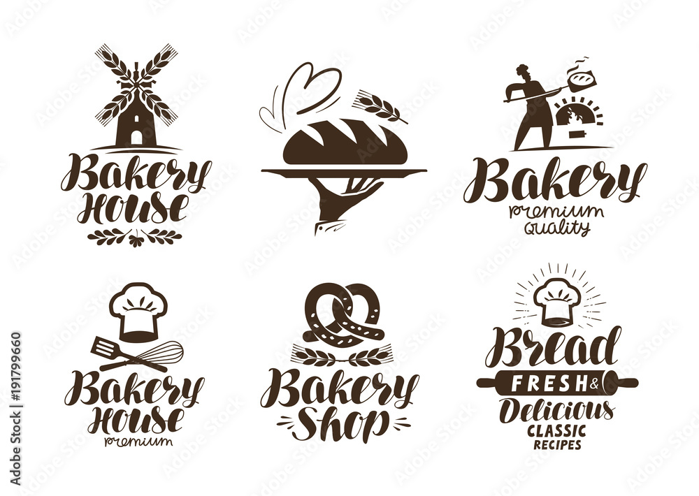 Bakery, bakehouse label or logo. Bread, baked goods, food symbol ...